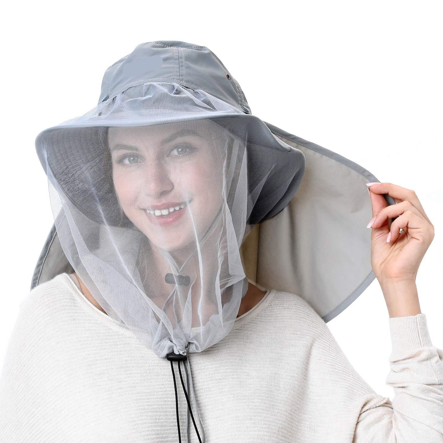Head Net Hat, Sun Hat Safari Hat Bucket Hat with Hidden Mesh Net Grey ...