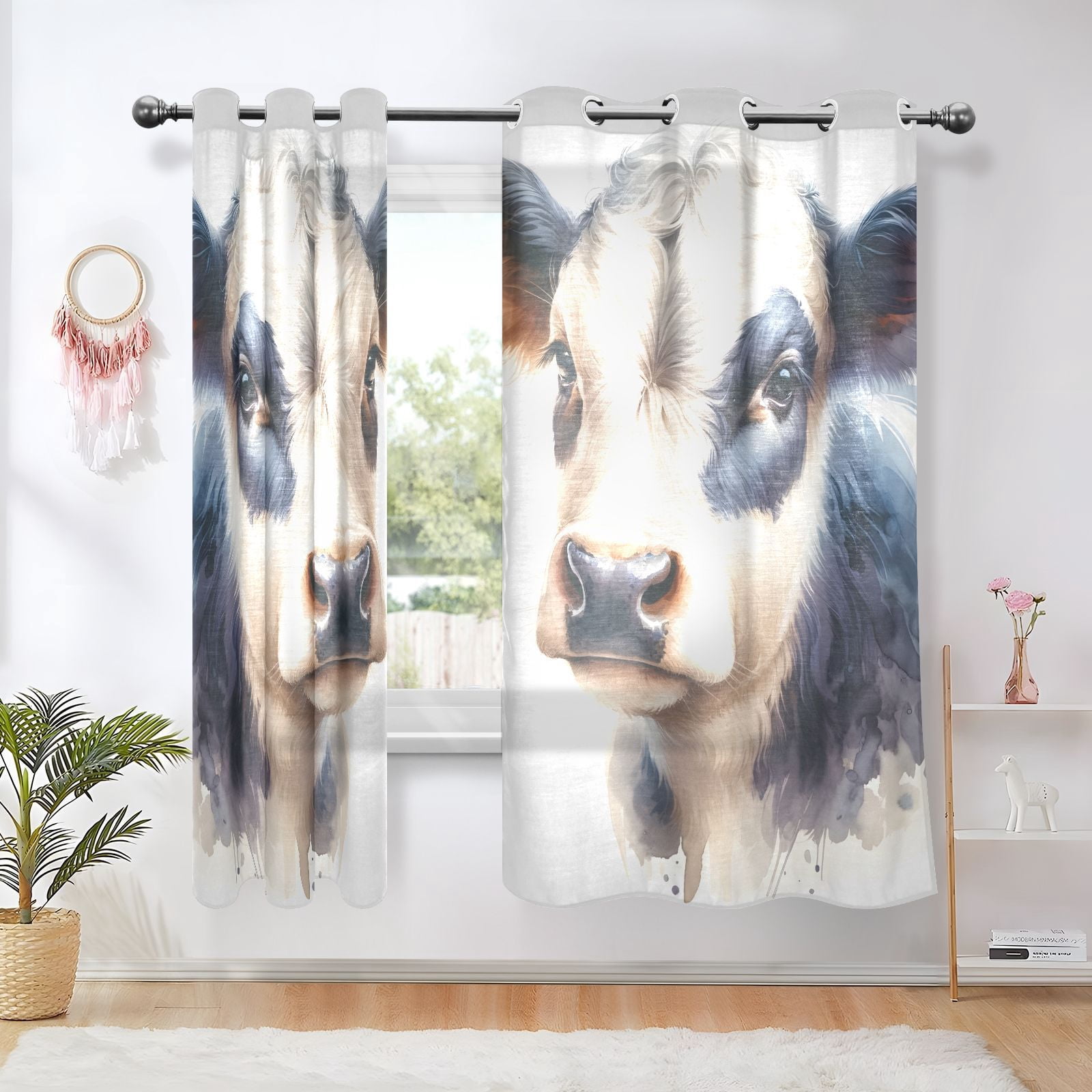 Head Of Cow Blackout Curtains Thermal Insulation 63 inch Grommet for ...