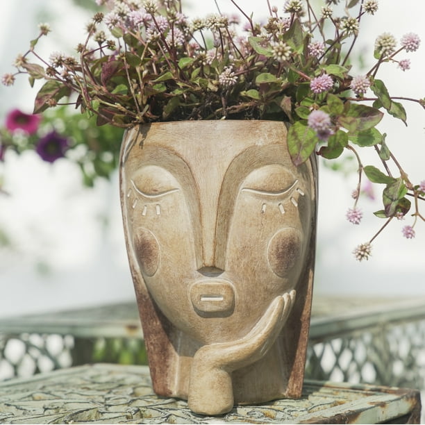 Quoowiit Face Planter Pots with Drainage,Head Planter Pots for Indoor ...