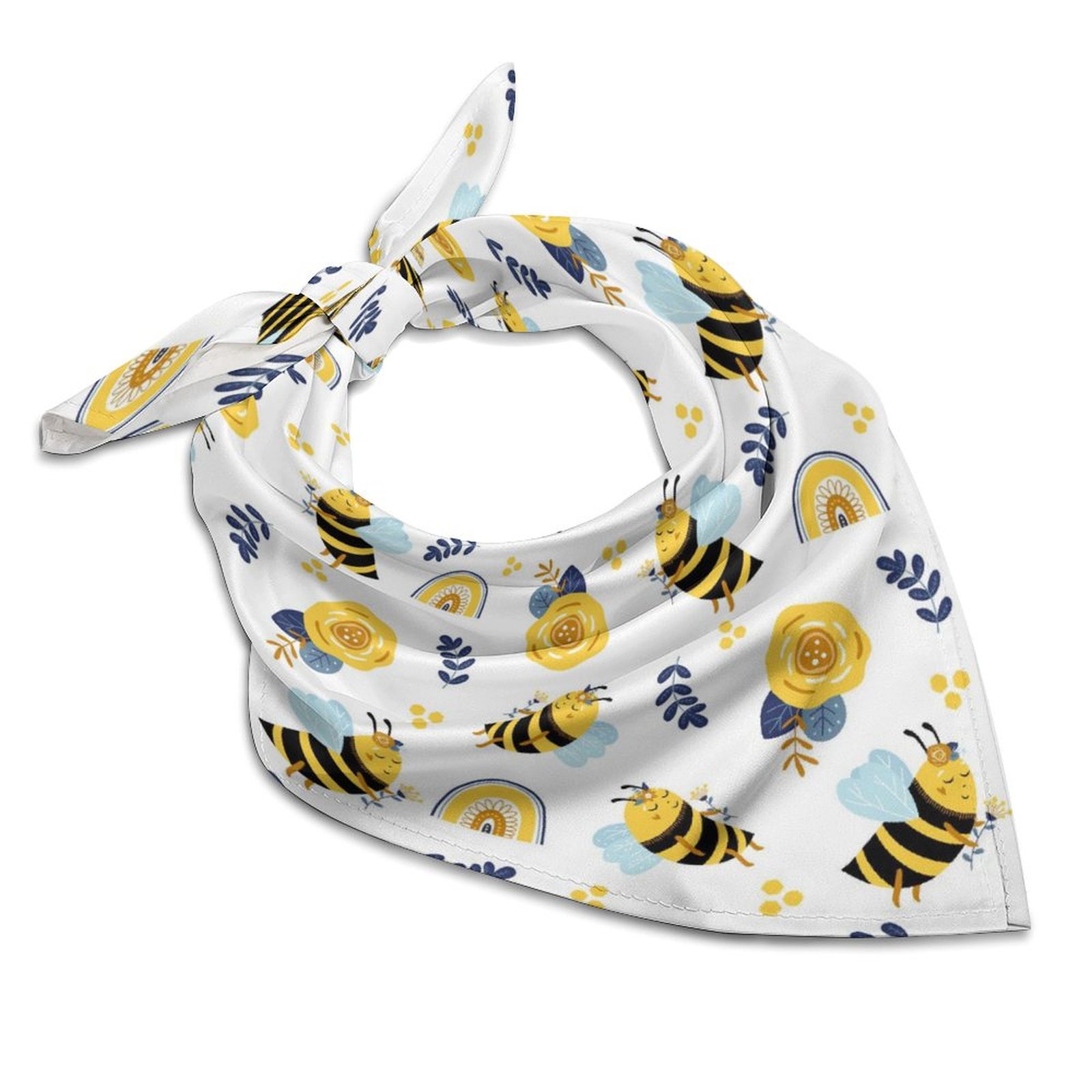 Head Scarf, Bees And Rainbows Square Satin Hair Scarves Silk Bandana ...