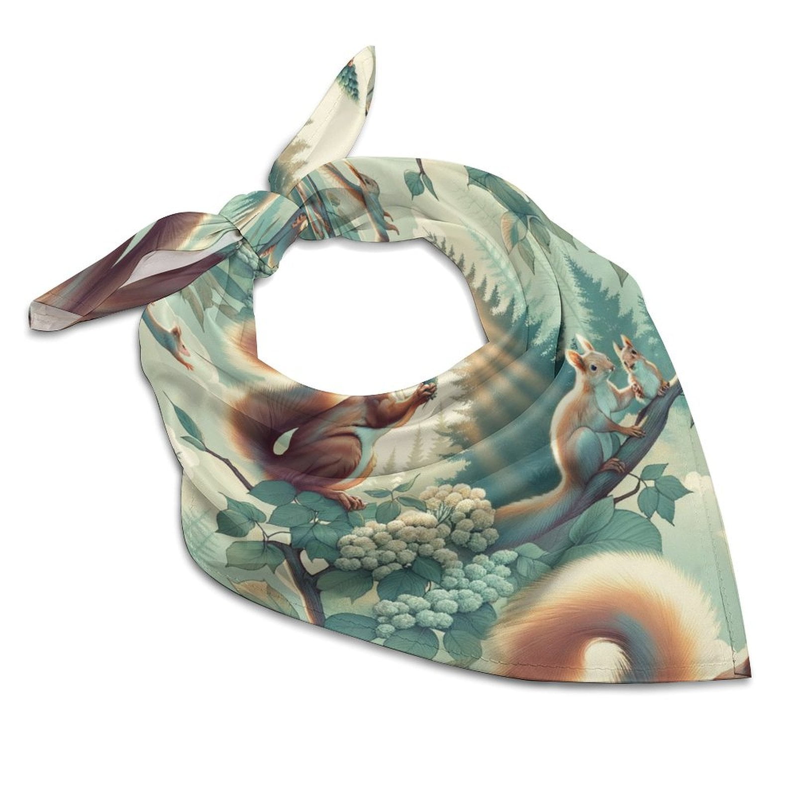 Head Scarf, Forest Squirrel Surreal Square Satin Hair Scarves Silk ...