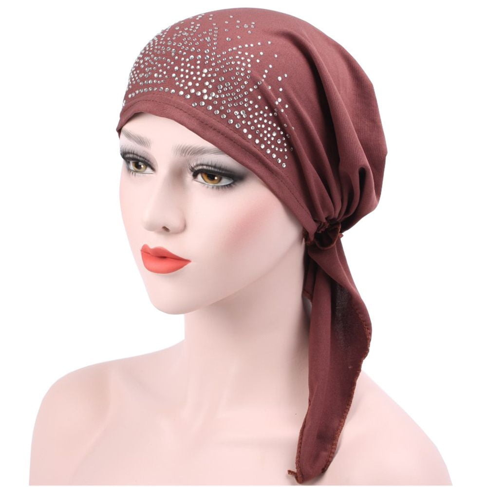 Head Scarf Ladies Islamic Underscarf Head Wrap Shiny Rhineston Muslim Hijab Stretch Hat Turban ...