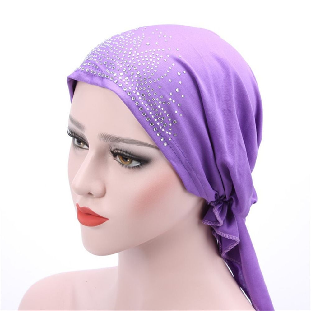 Head Scarf Ladies Islamic Underscarf Head Wrap Shiny Rhineston Muslim