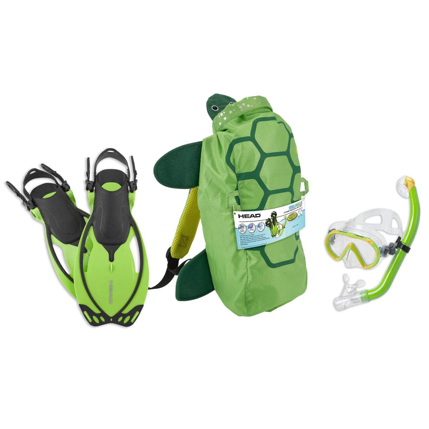 Head Sea Pals Jr Kids Mask Dry Snorkel Fins Set Diving Snorkeling Green ...