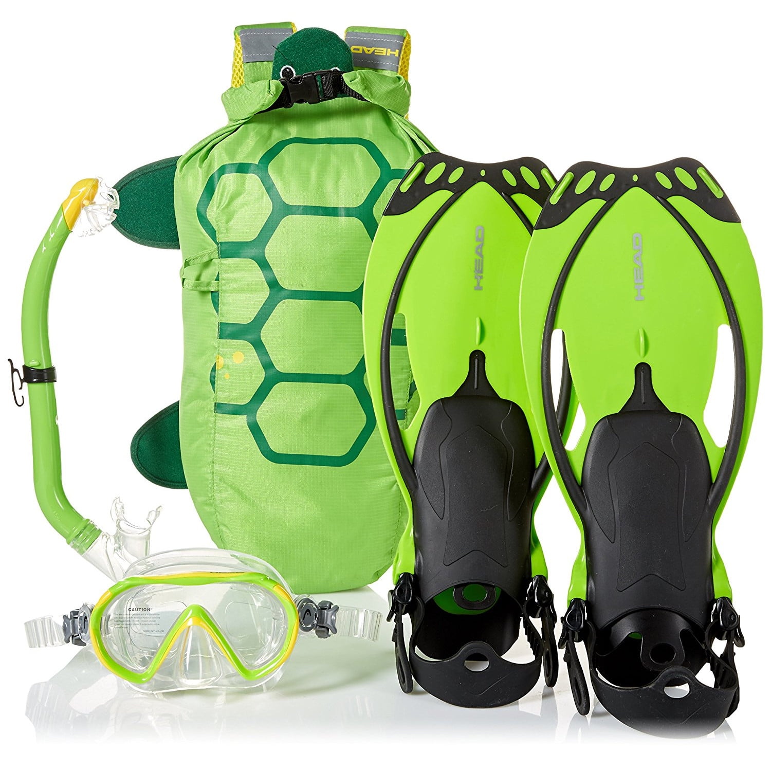 Head Sea Pals Jr Kids Mask Dry Snorkel Fins Set Diving Snorkeling Green ...