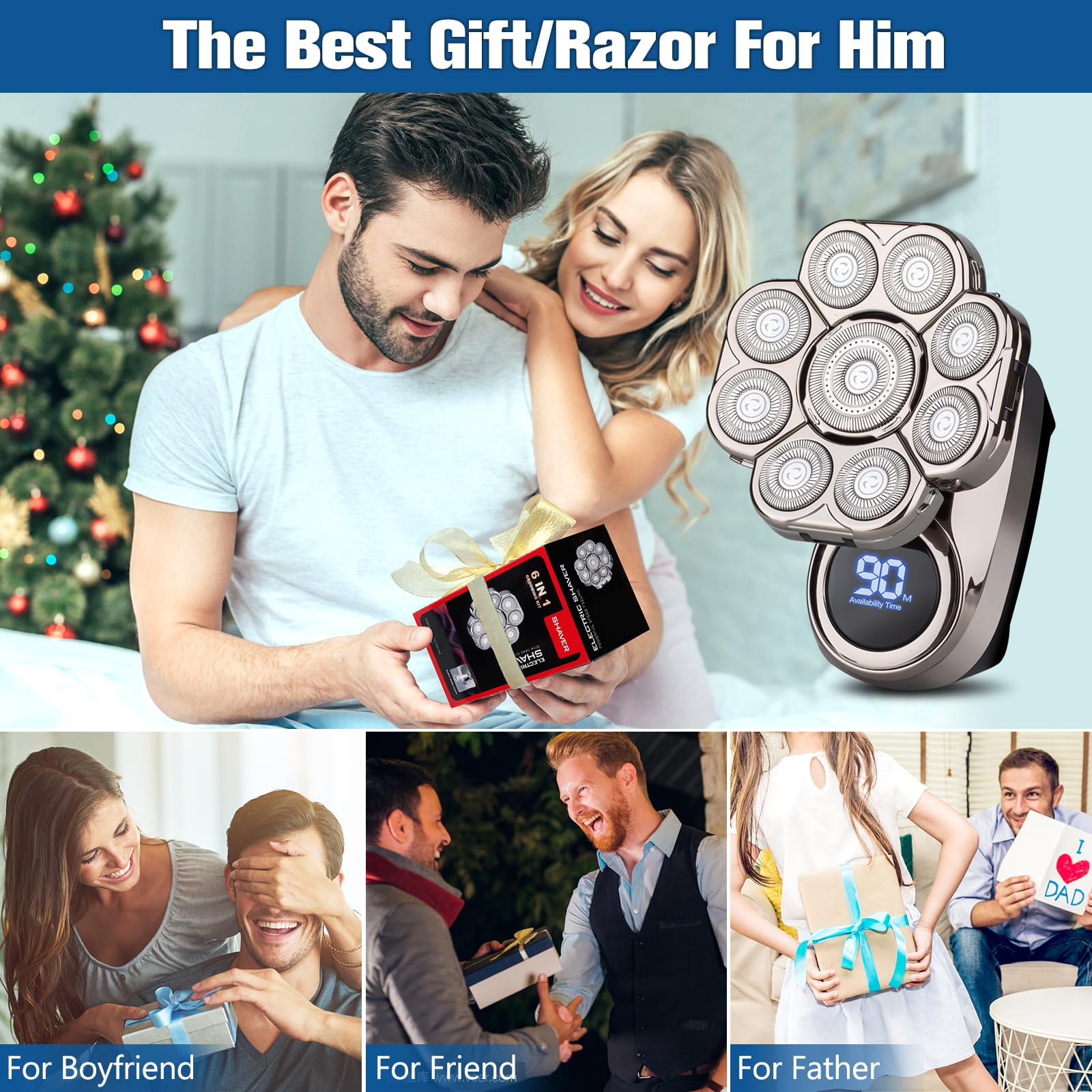 Head Shaver for Bald Men, 6-in-1 and 9D Electric Head Shaver for Bald ...