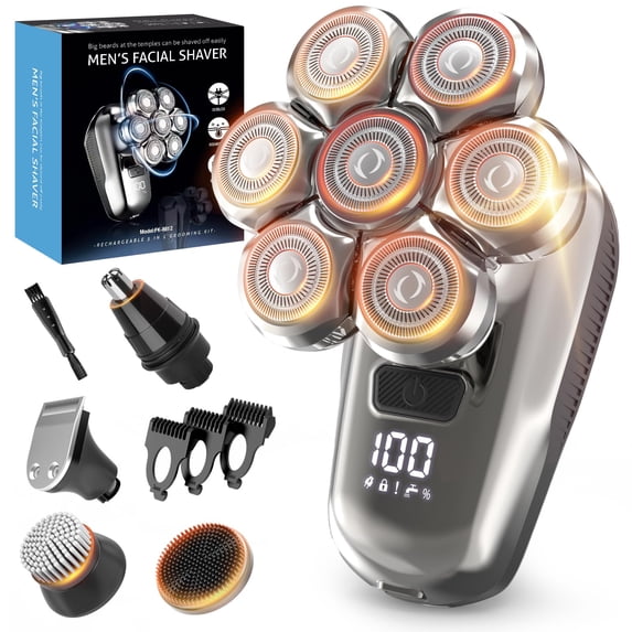 Head Shaver for Bald Men, 7D Floating Bald Head Shaver 5-in-1 Grooming ...