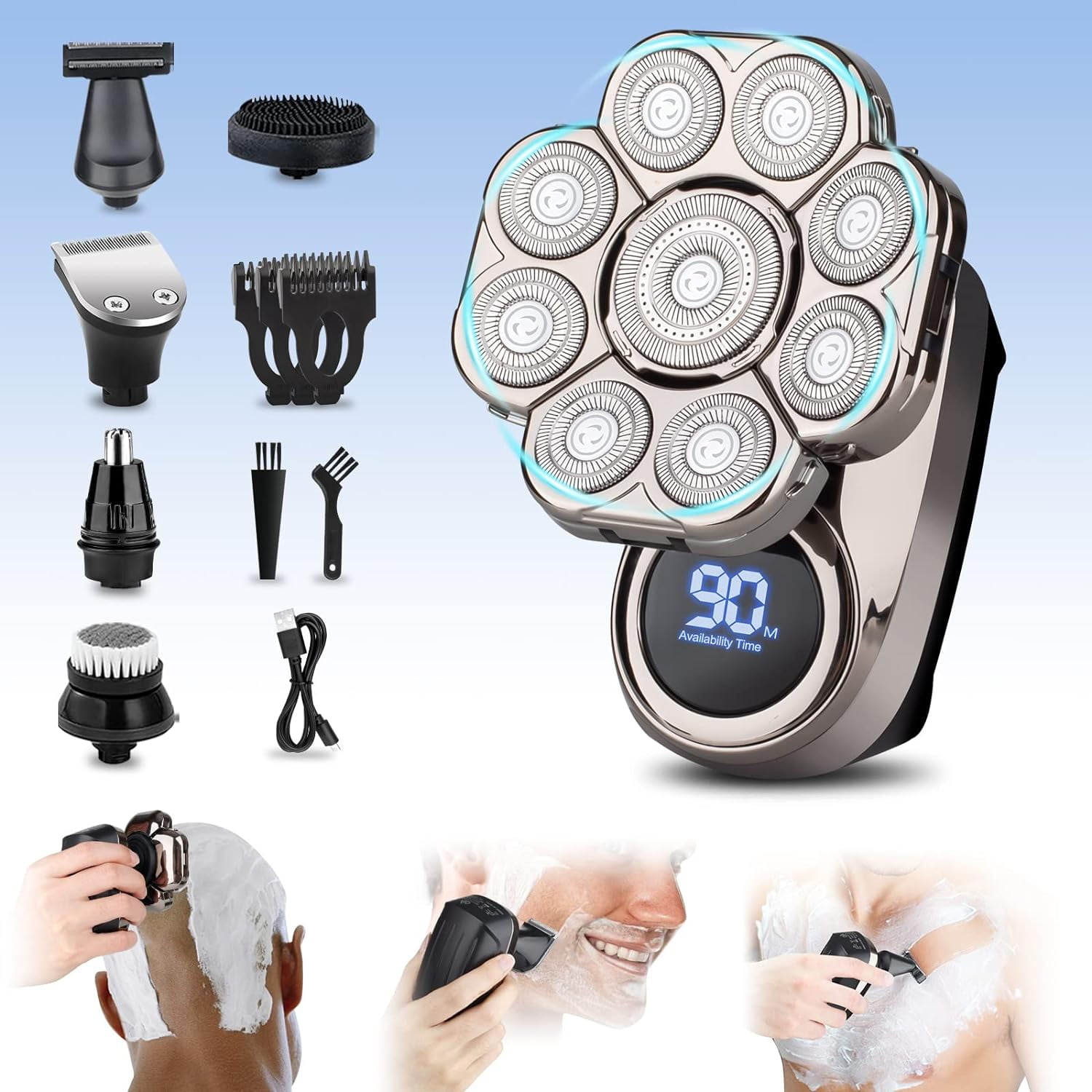 Head Shavers, Upgraded 6-in-1 and 9D Electric Head Shaver for Bald Men ...