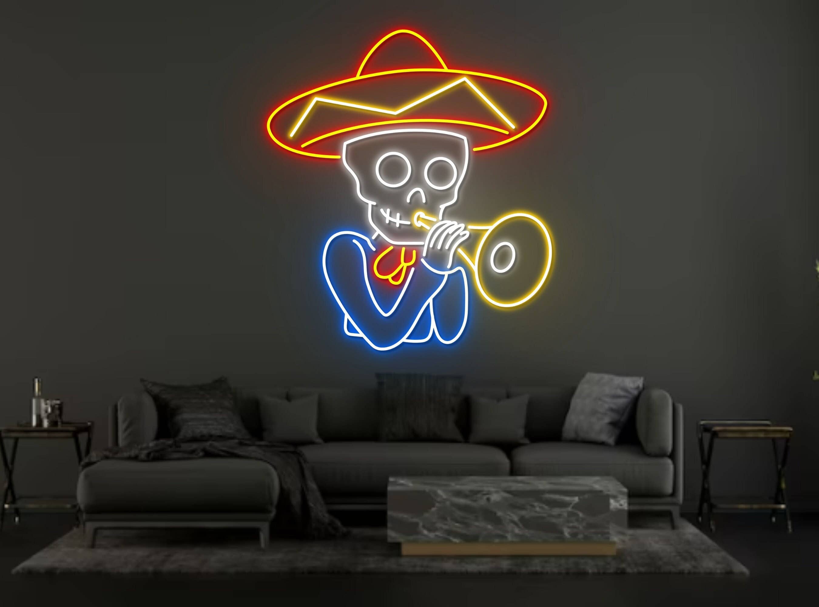 Head Skull Blow The Trumpet Neon Sign, HalloweenDecor - Walmart.com