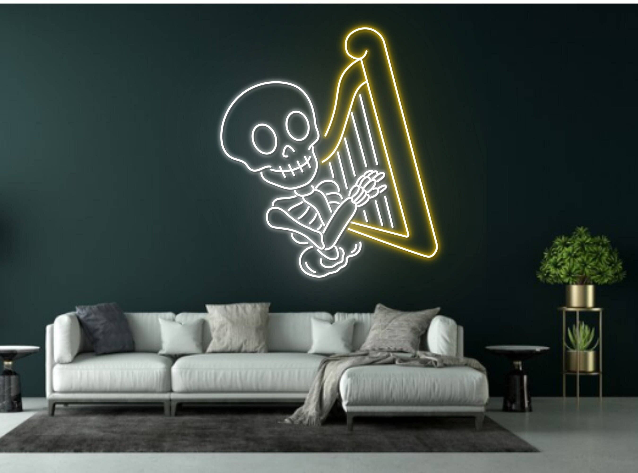 Head Skull Play The Harp Neon Sign, Halloween Wall Art Decor - Walmart.com