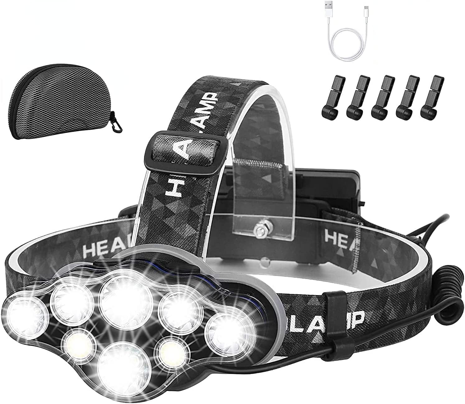 Head Torch,Super Bright Headlight,18000 Lumens 8 LED 8 Modes Headlamp ...