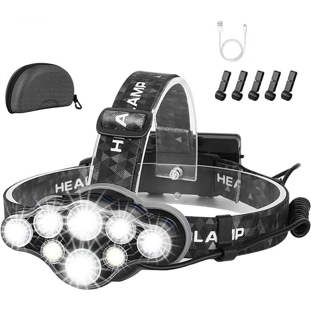 Head Torch,Super Bright Headlight,18000 Lumens 8 LED 8 Modes Headlamp ...