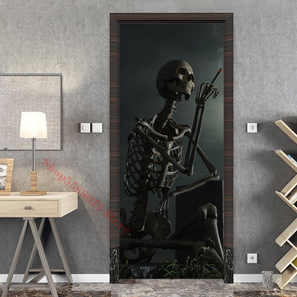 Head With Dishevelled Hair Girl Halloween Door Stickers 3D Horror Cabin ...