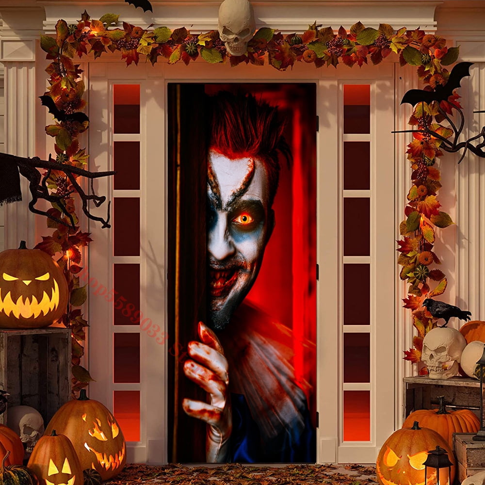 Head With Dishevelled Hair Girl Halloween Door Stickers 3D Horror Cabin ...