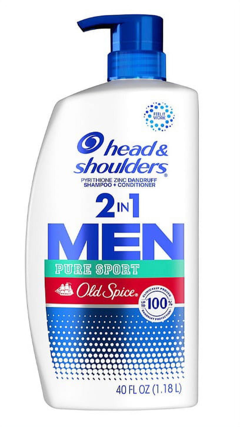Head & Shoulders Men's 2-in-1 Dandruff Shampoo and Conditioner, Old Spice Pure Sport, 40 oz ...