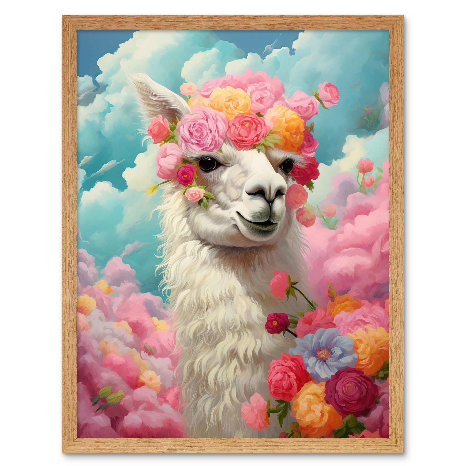 Head in the Clouds Conceptual Artwork Fabulous Carefree Llama with Rose ...