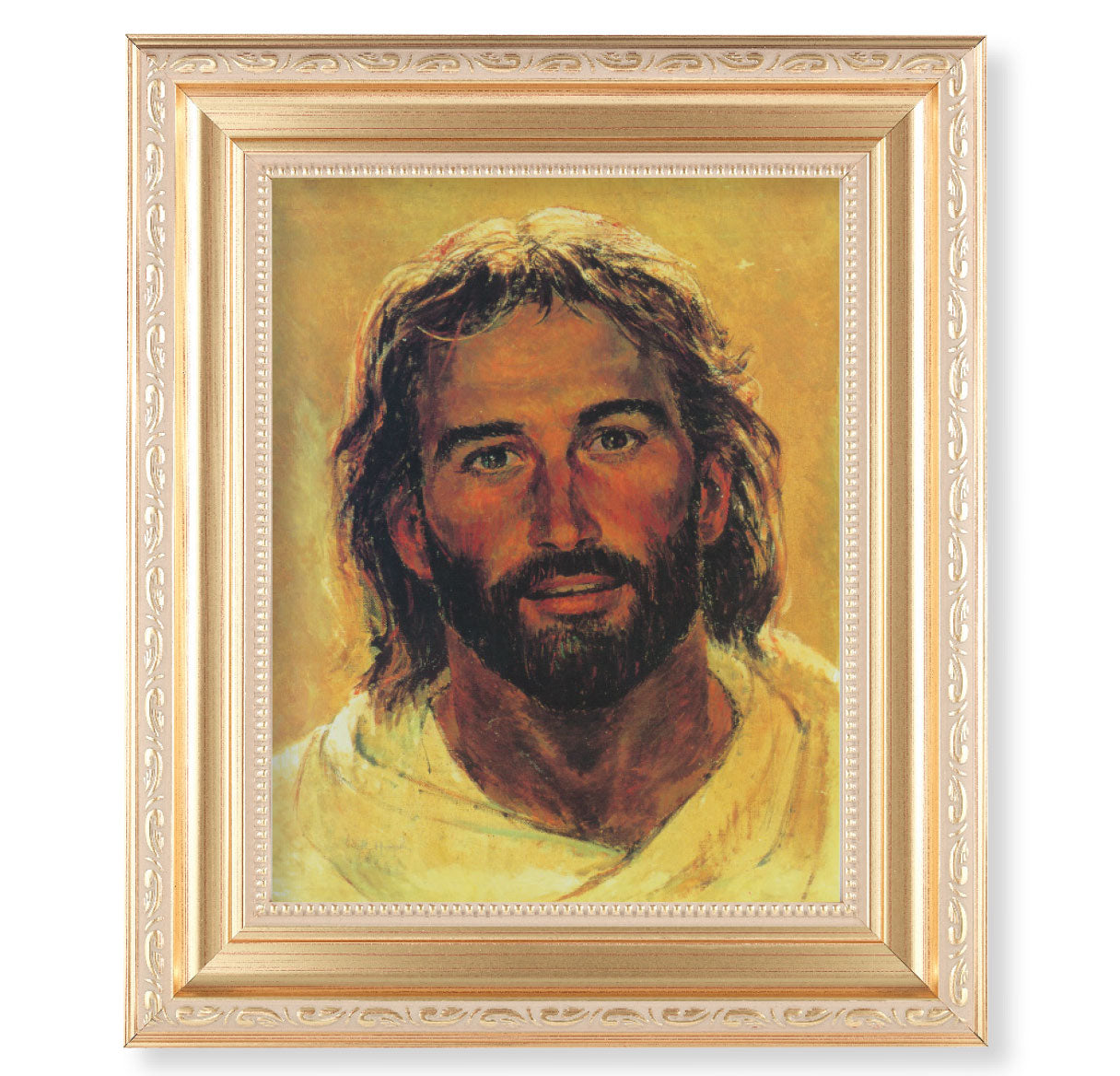 Head of Christ Picture Framed Wall Art Decor Large, Satin Gold Fluted ...