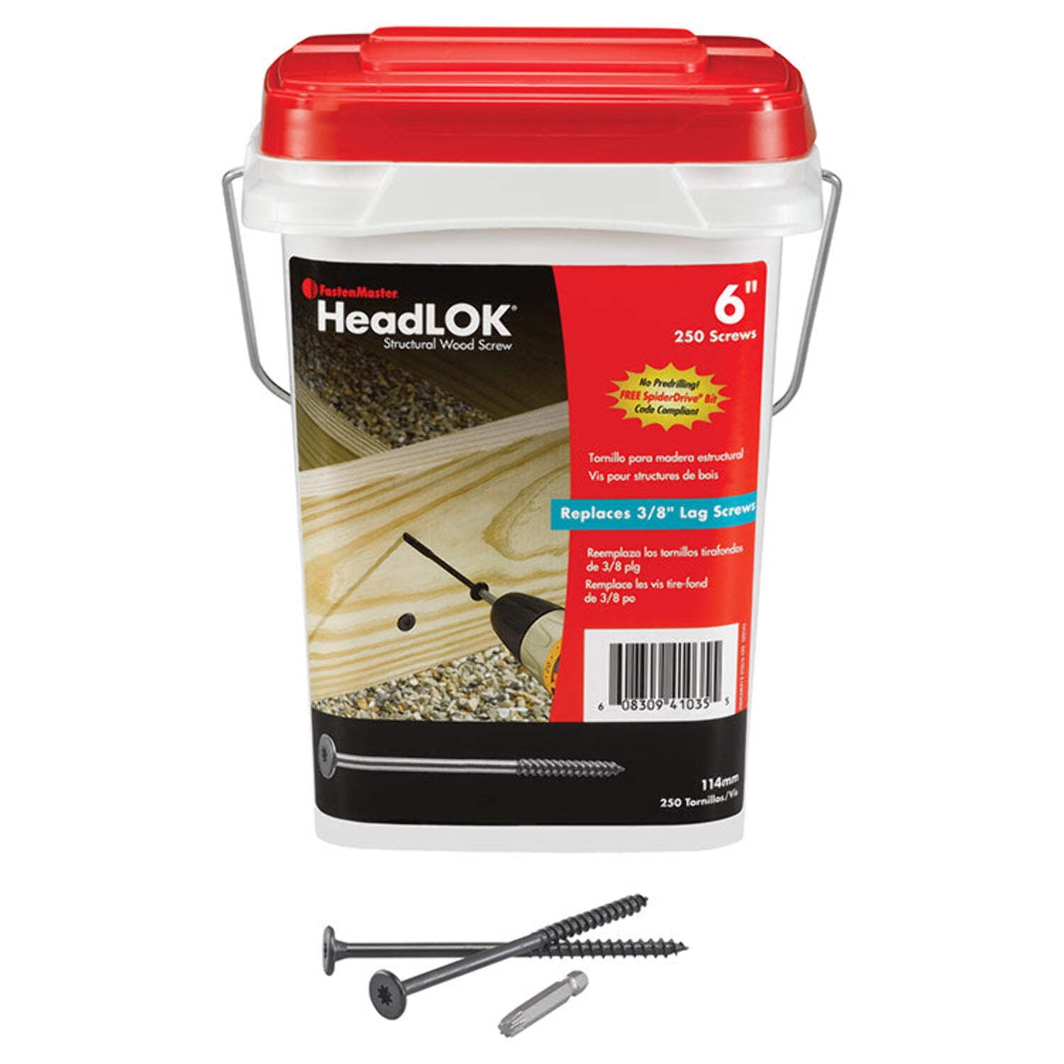 Fastenmaster HeadLOK Structural Wood Screws - 5" Length - Pail (250 ...