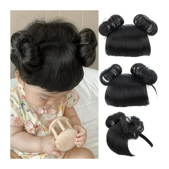Headband Bun with Bangs, Kids Wig Accessories Kids Bun Hair Pieces with ...