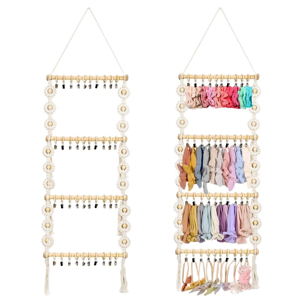 Headband Holder with 40 Clips, Wooden Large Capacity Hair Bows Hanger ...