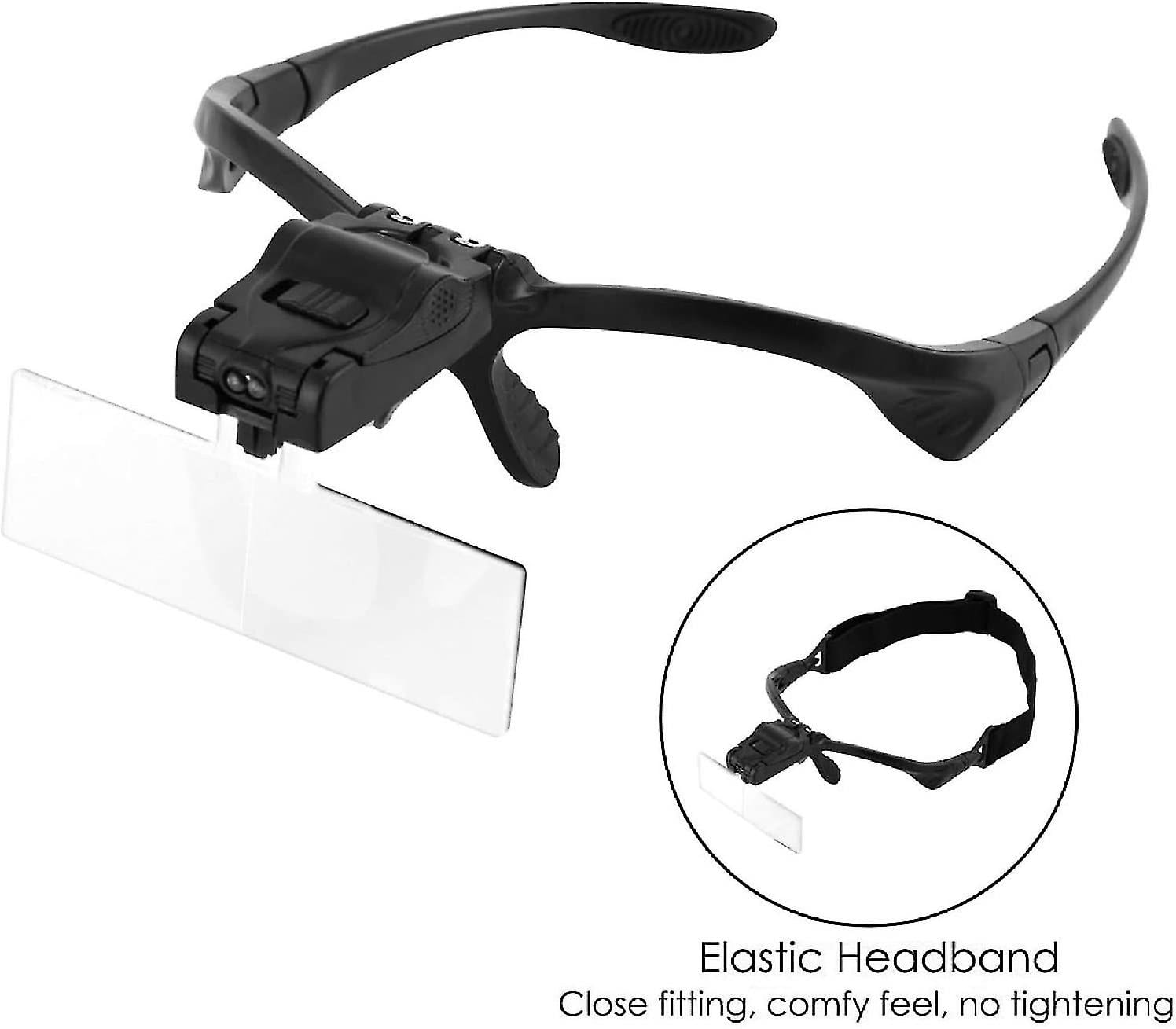 Headband Magnifier With Led Light, Handsfree Reading Head Mount Magnifier Glasses With 5 ...