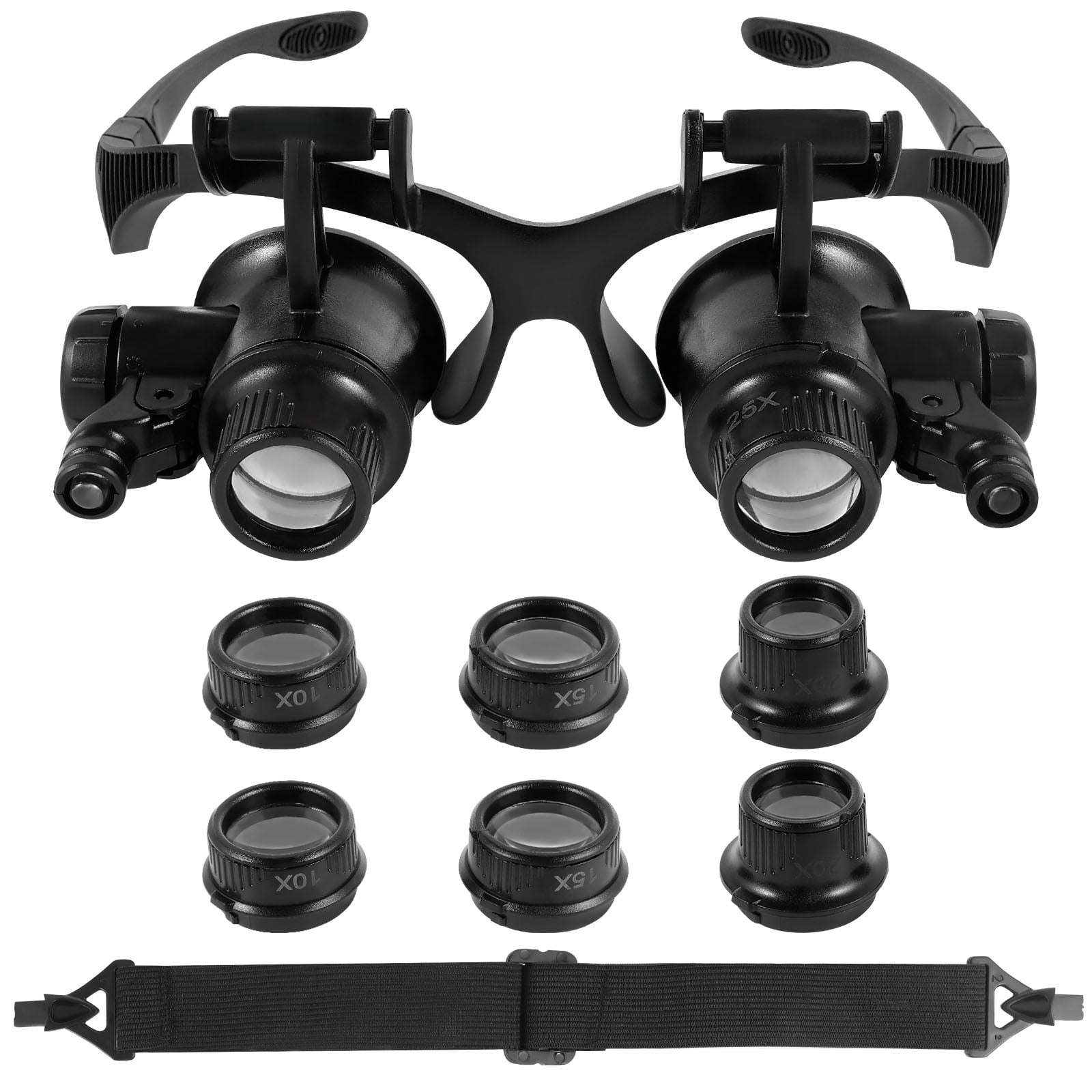 Headband Magnifying Glass with 2 LED Lights 8X 15X 23X Head Magnifier ...