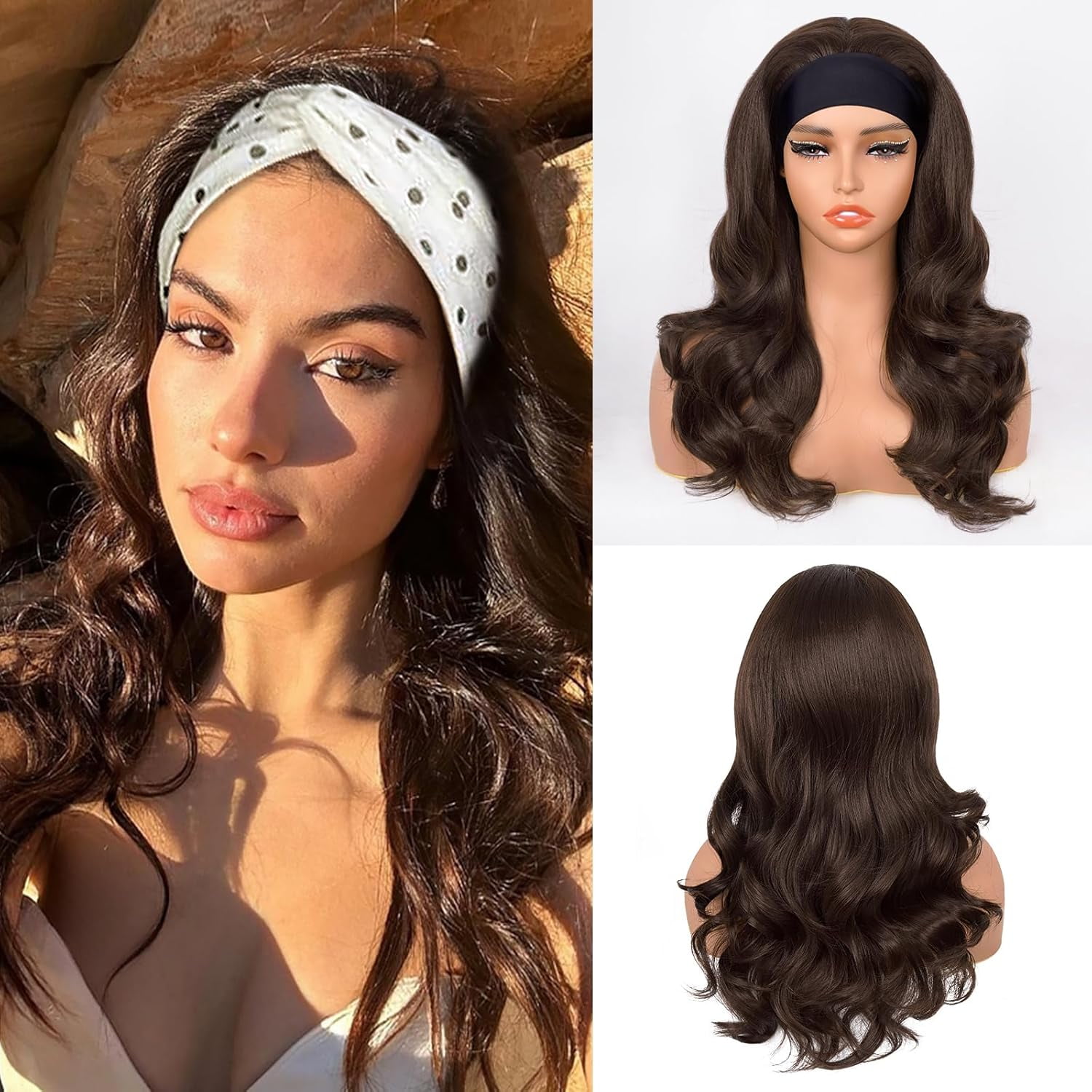 Headband Wig for Black Women, Long Wavy Headband Wig Wear and Go ...