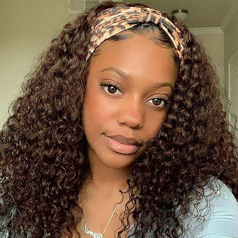 Headband Wig Deep Wave 12 Inch Human Hair Headband Wig Curly hair ...