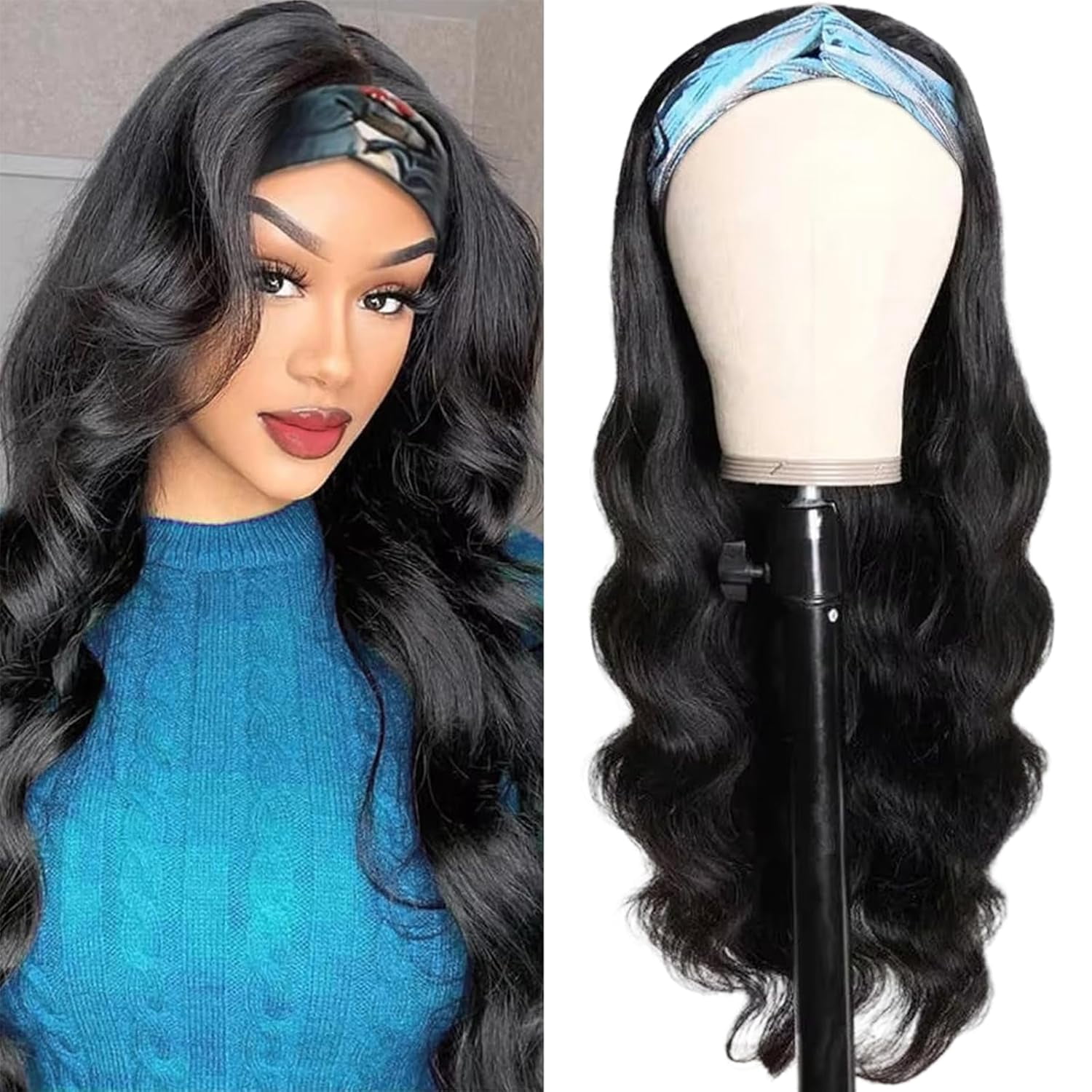 Headband Wig Hair Body Wave Headband Wigs None Lace Front Half Wig ...