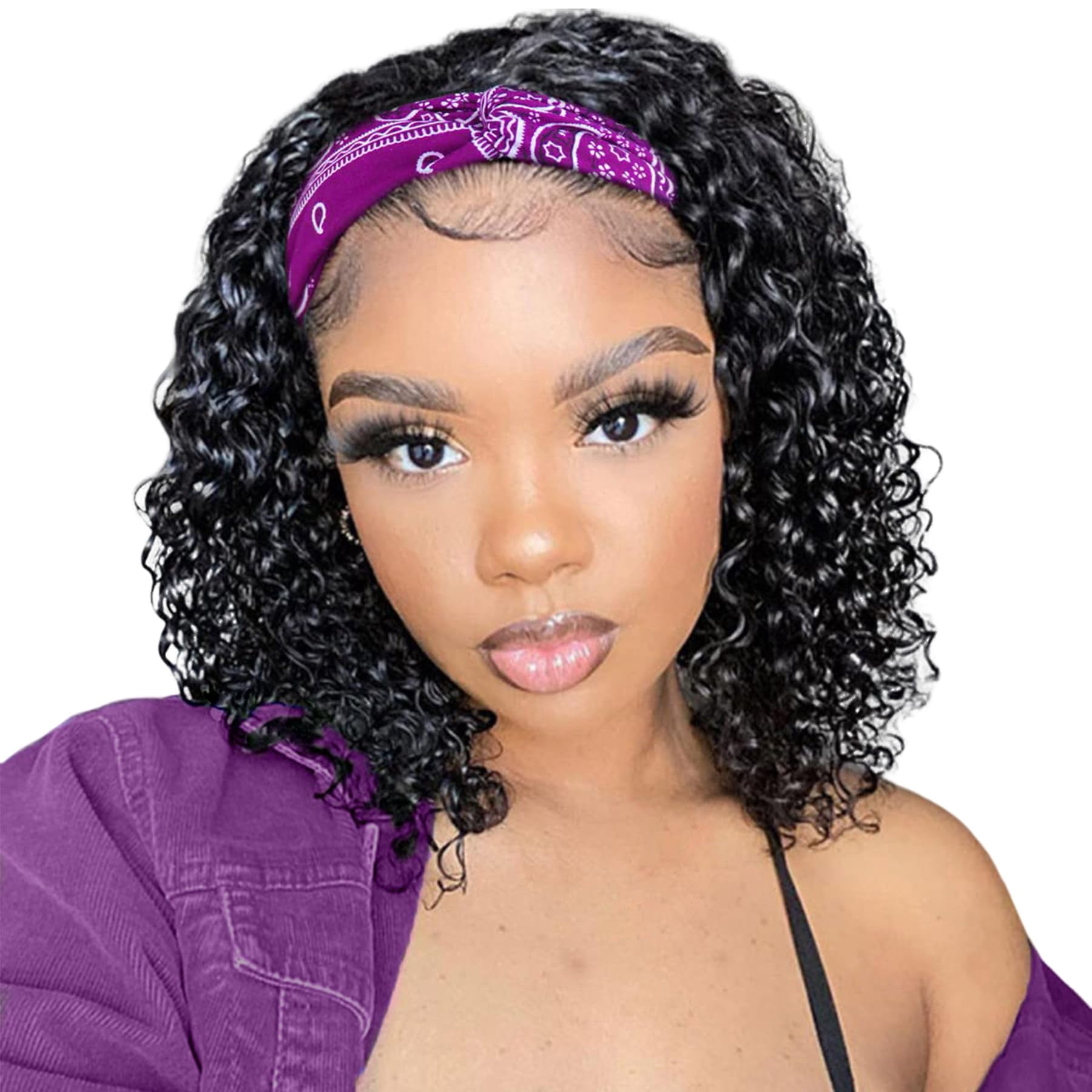 Headband Wig Human Hair Deep Wave Headband Wigs Human Hair Wig 12 Inch ...