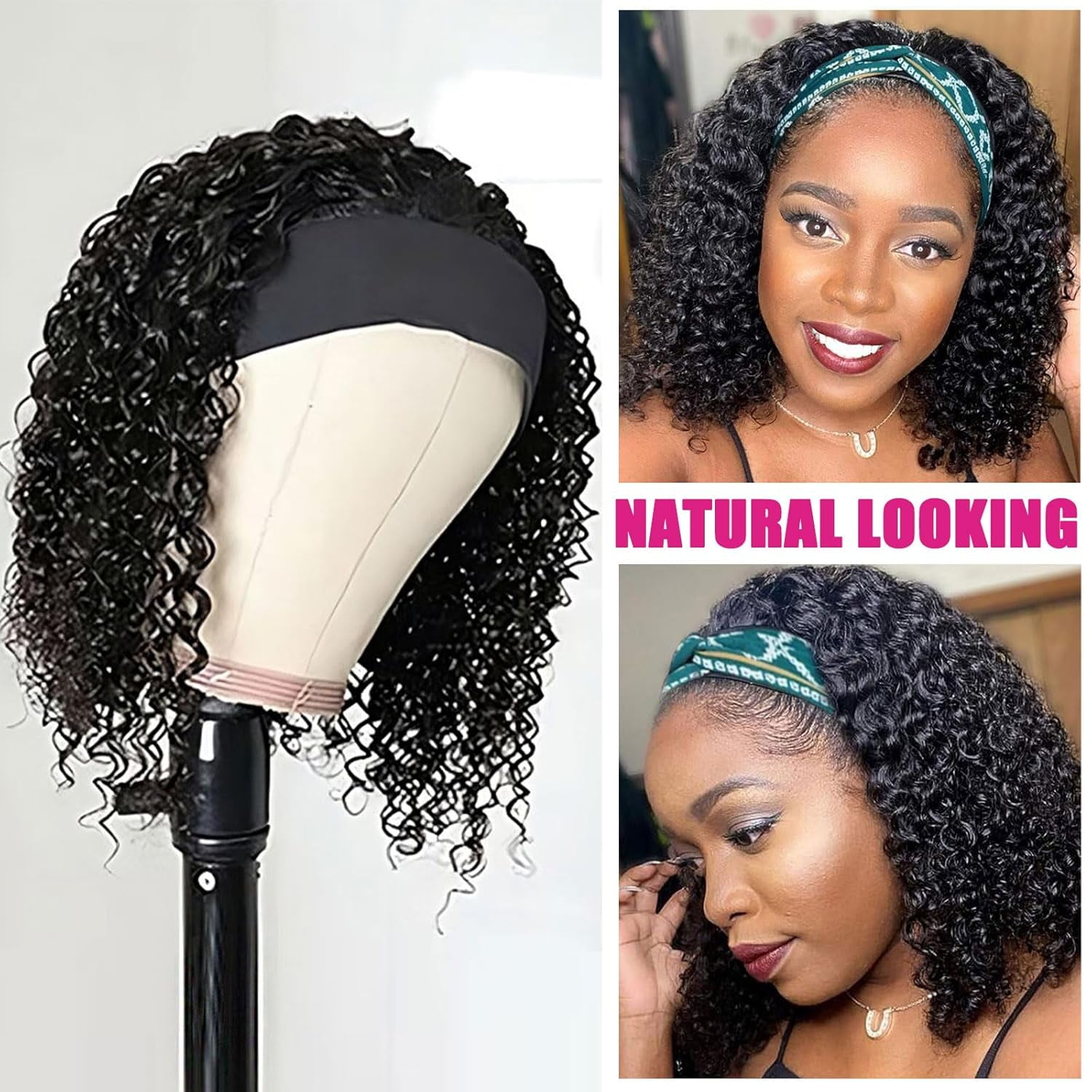 Headband Wig Human Hair For Black Women Jerry Curly Wigs Easy Wear ...