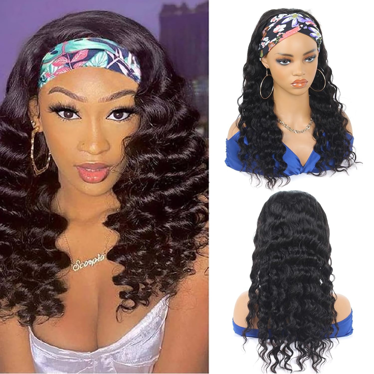 Headband Wig Human Hair Loose Wave Headband Wigs for Black Women ...