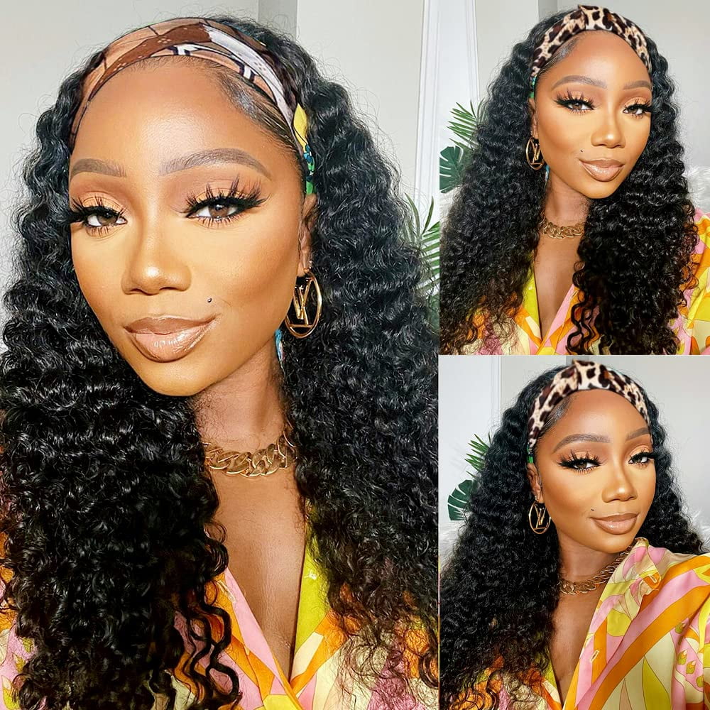 Headband Wig Human Hair Wigs 16 Inch Wear and Go Glueless Wig Curly ...