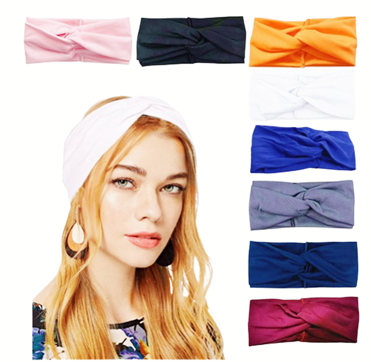 Women Lovely Headband Bowknot Cross Knot Wide Solid Hairband Boho ...