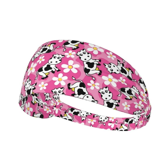 Headbands For Women/Men, Cartoon Cute Cow Flower Pink Elastic Soft ...