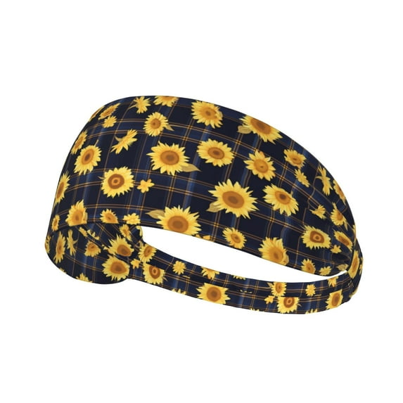 Headbands For Women/Men, Royal Blue Plaid Sunflower Elastic Soft Sweat ...