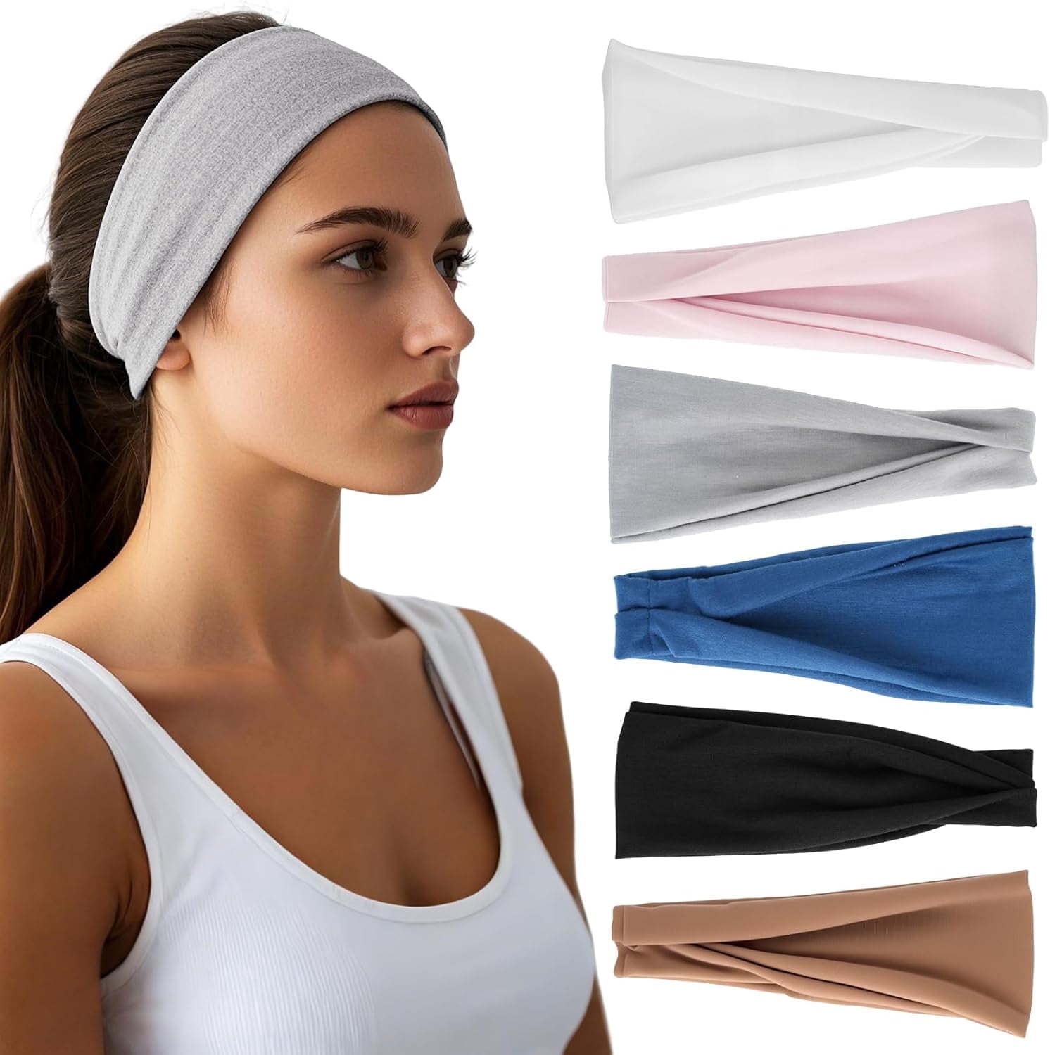 Headbands for Women - 6 Pack Wide Elastic Hair Bands | Stretchy ...