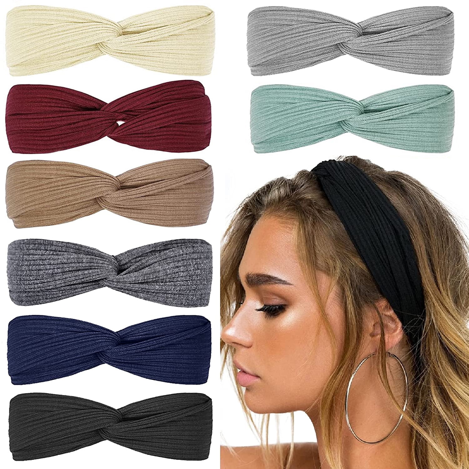 Headbands for Women Twist Knotted Boho Stretchy Hair Bands for Girls ...