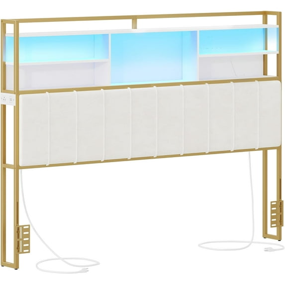 Headboard with 3-Tier Storage Shelves, Velvet Upholstered Head Board ...