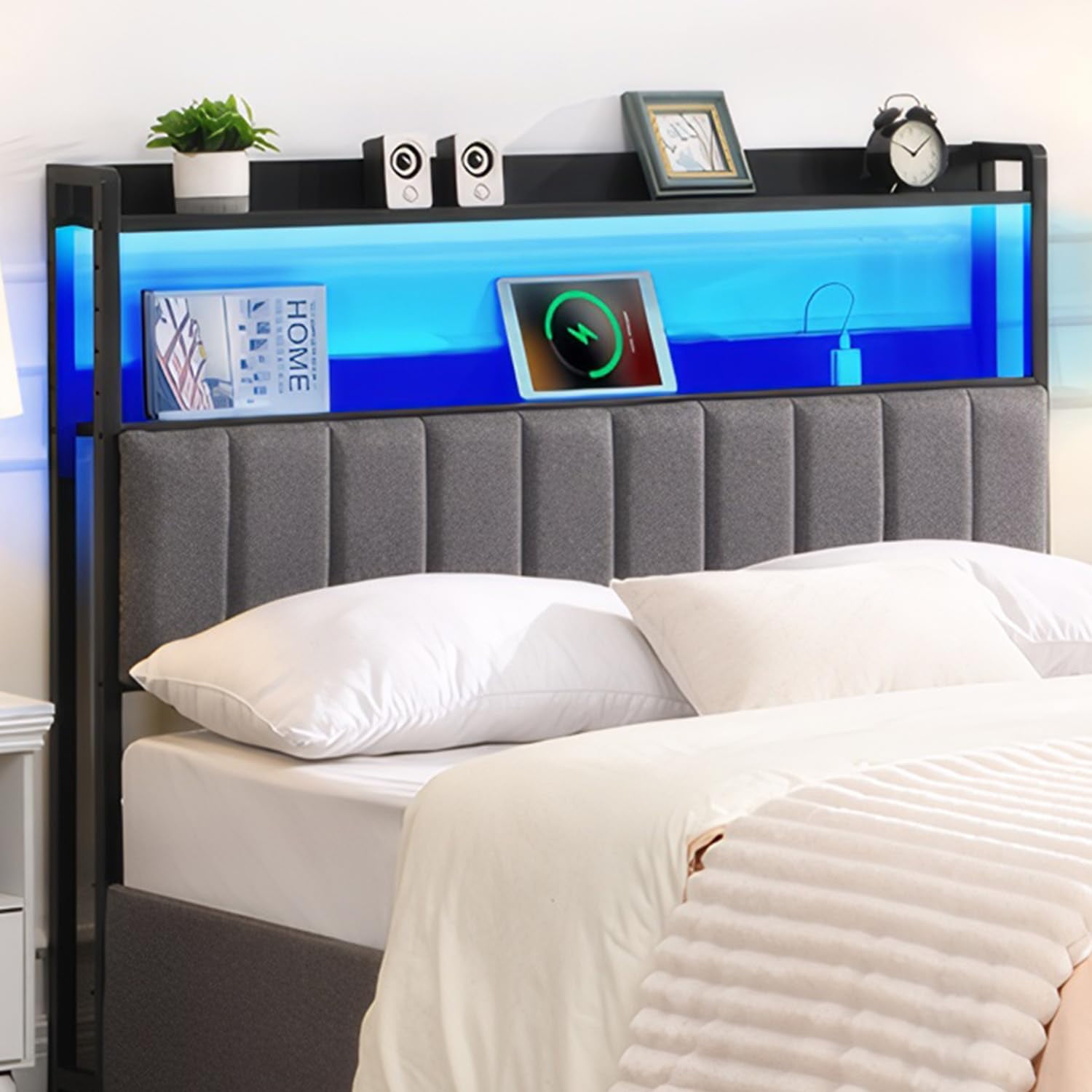 Headboard for Full Size Bed with 2-Tier Storage, Upholstered Headboards ...