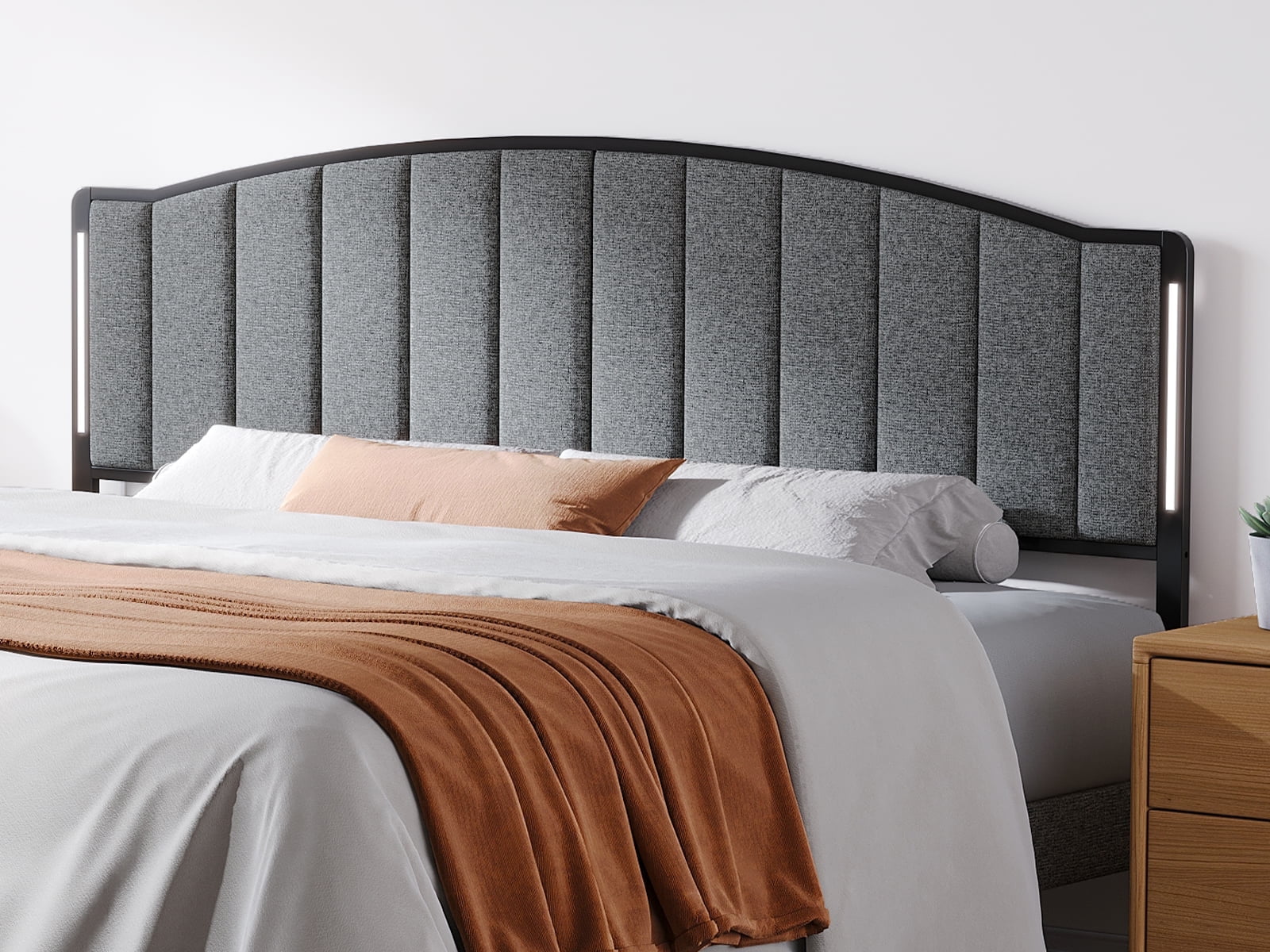 Headboard for Full Size Bed with LED Lights, Upholstered Vertical Channel Tufting Head boards ...