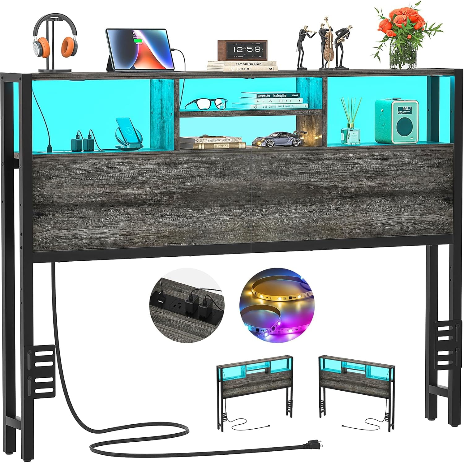 Headboard for Full Size Bed with Storage, Headboards with Outlets, USB ...