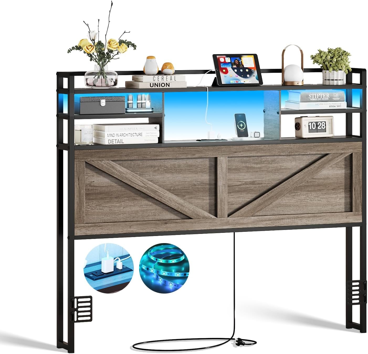 Headboard for Full Size Bed with Storage, Headboards with Power Outlets ...