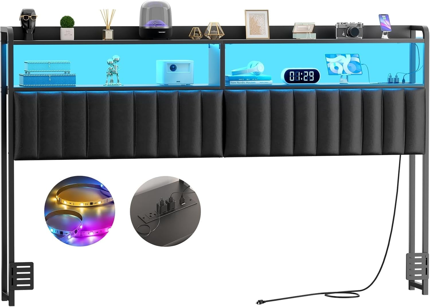 Headboard for King Size Bed Frame, Upholstered Headboards with Outlets ...