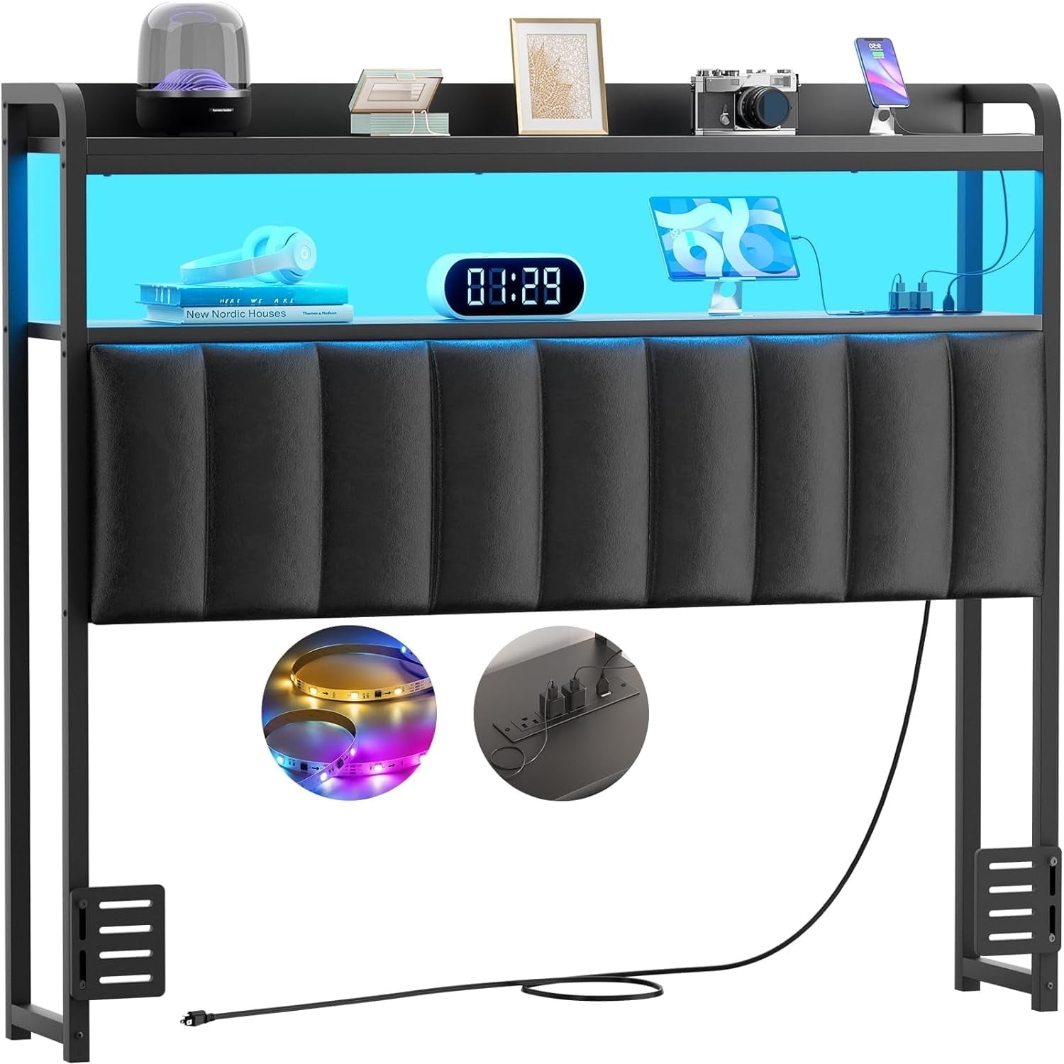 Homieasy Headboard for Twin Bed, Upholstered with Outlets, USB Ports ...