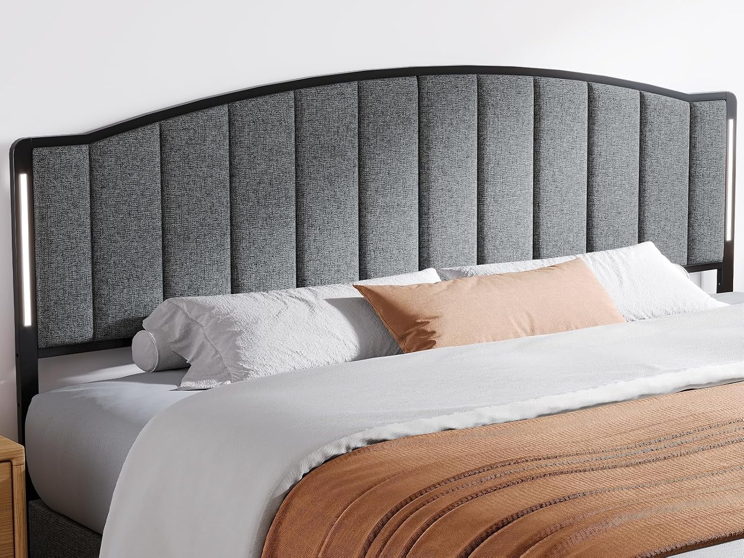 Headboard for Queen Size Bed with LED Lights, Upholstered Vertical ...