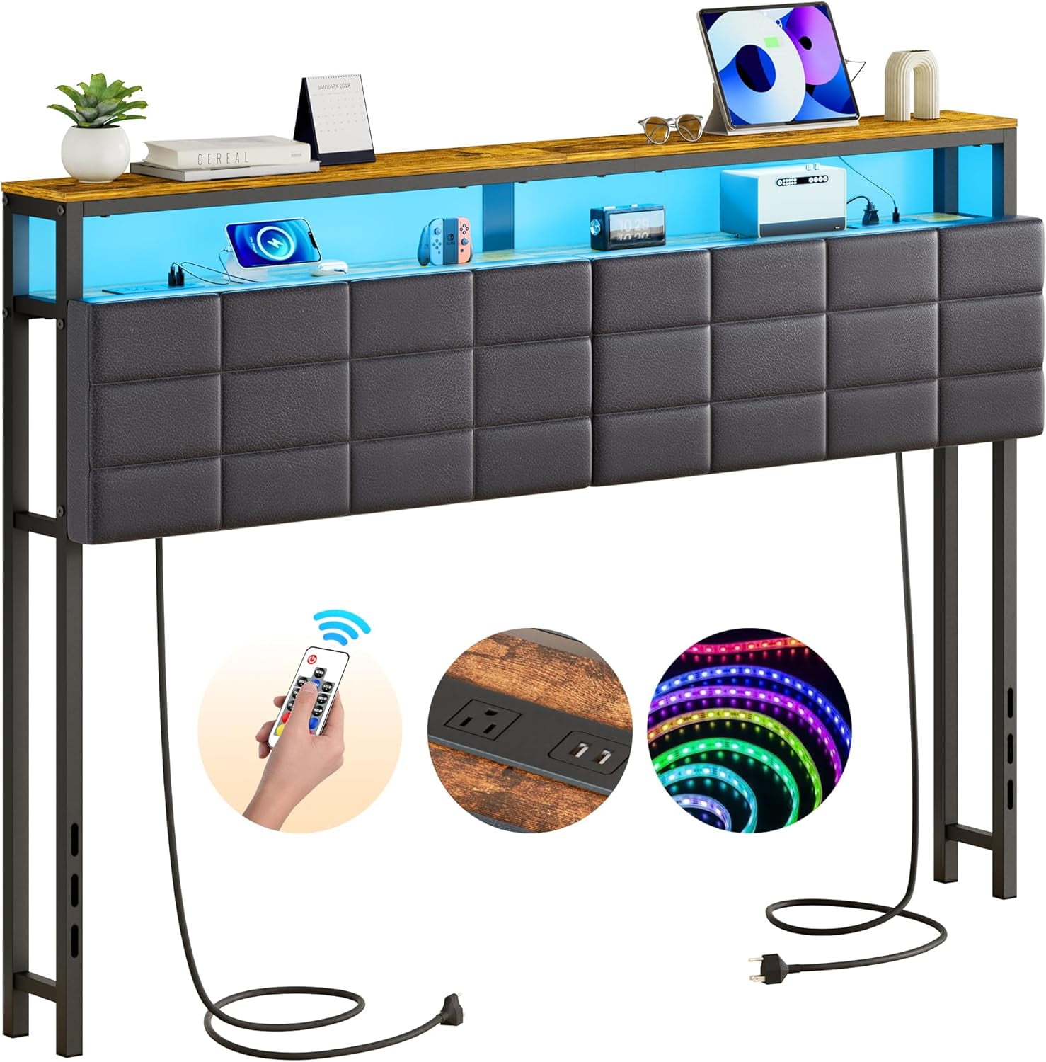 Headboard for Queen Size Bed with Storage, Head Board with RGB LED ...