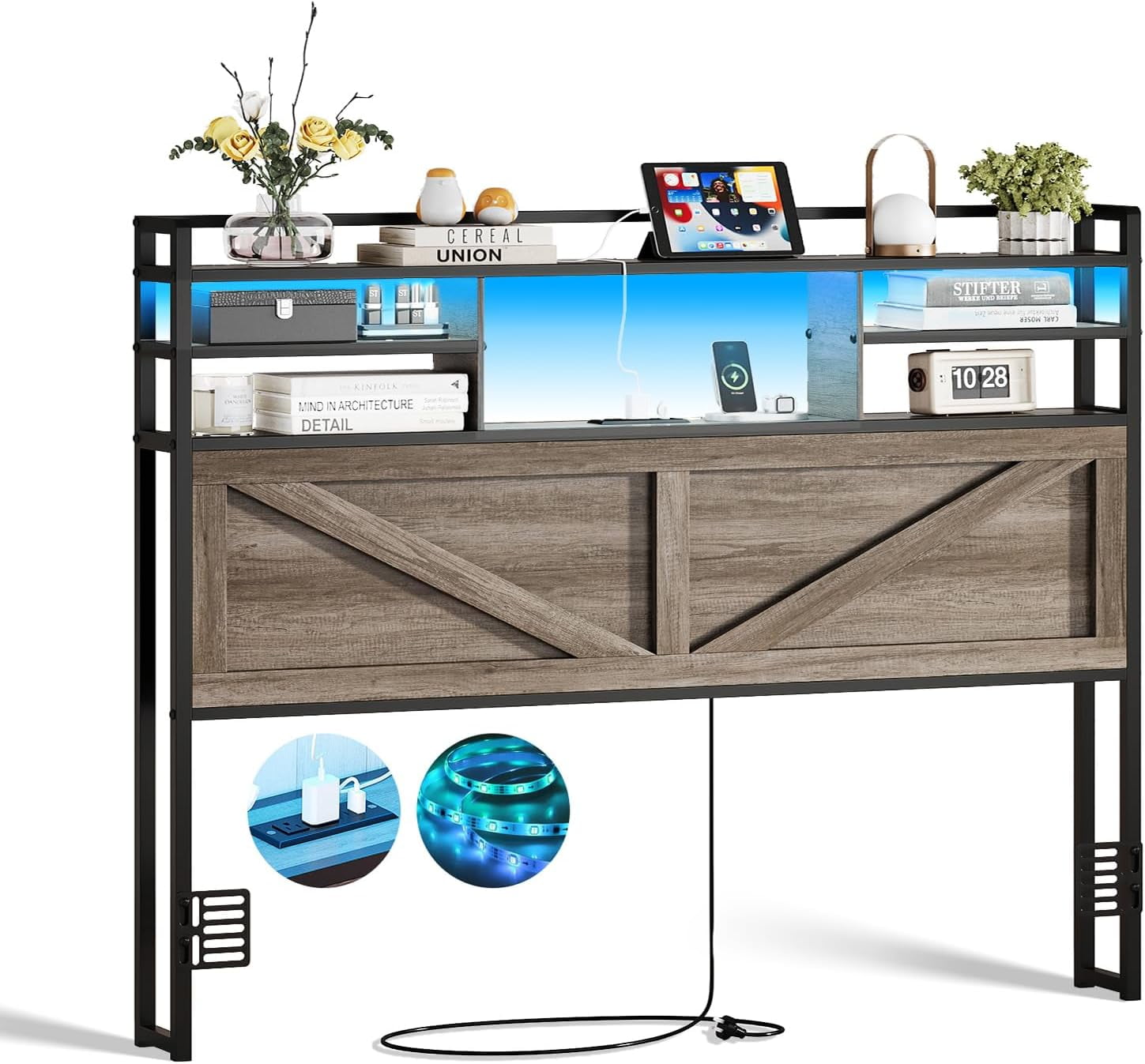 Headboard for Queen Size Bed with Storage, Headboards with Power ...