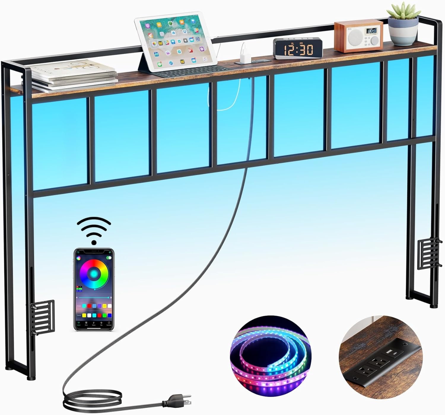 Headboard Queen Size, Headboards with LED Light, Outlets and USB Ports ...