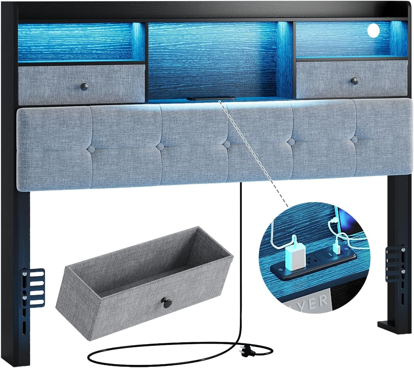 Headboard Queen Size with Storage, Queen Headboard Only with 2 Drawers ...